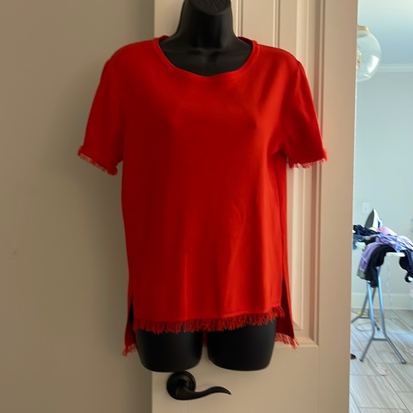 THML | Tops | Short Sleeve Orange Top With Fringe Detail | Poshmark